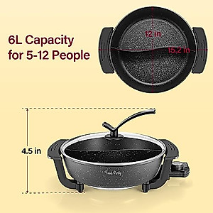 Food Party Electric Non-Stick 6-Quart Hotpot Shabu Pot with Divider