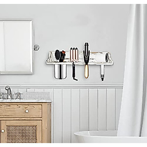 Hair Dryer Holder Wall Mounted Blow Holder Bathroom Hair Tool Organizer, Hair Styling Care Tool Organizer, Rustic Wood Beauty Appliance for Flat Iron, Curling Wand, Hair Straighteners（Rustic White ）