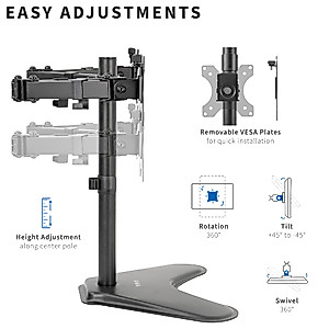 VIVO Dual 13 to 30 inch Monitor Free-Standing Mount, Fully Adjustable Desk Stand, Holds 2 Flat or Curved Display Screens, STAND-V102F