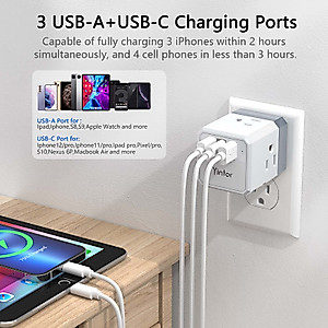 Multi Plug Outlet, Yintar 3-Outlet Extender USB Wall Charger with 3 USB Ports(2U1C), No Surge Protector for Cruise Ship, Home, Office, ETL Listed, Ideal Stocking Stuffers for Adults