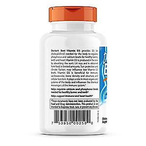 Doctor's Best Vitamin D3 5,000 IU for Healthy Bones, Teeth, Heart and Immune Support, Non-GMO, Gluten-Free, Soy Free, 360 Count (Pack of 1)