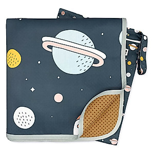 WildCubz 51" Heavy Duty Baby Splat Mat for Under High Chair | Includes Wet Bag | Premium Washable Toddler Mat | Baby Led Weaning | High Chair Mat for Floor | Craft Mat | Splash Mat (Space)