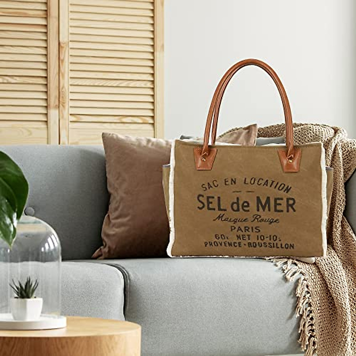 Lamyba Sel De Mer Canvas HandBag Upcycled Canvas Leather Tote Bag,Small