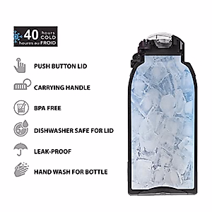 Zak Designs 64oz Genesis Double-Wall Vacuum-Insulated Stainless Steel Water Bottle with Easy-Open Button Lid and Built-In Carry Handle, Leak-Proof Design (64oz, Viola)