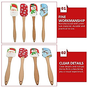 Christmas Spatula Set, 4 Pieces Kitchen Christmas Silicone Spatula Set with Wooden Handle for Baking Cooking and Christmas Gifts ( Assorted Color )