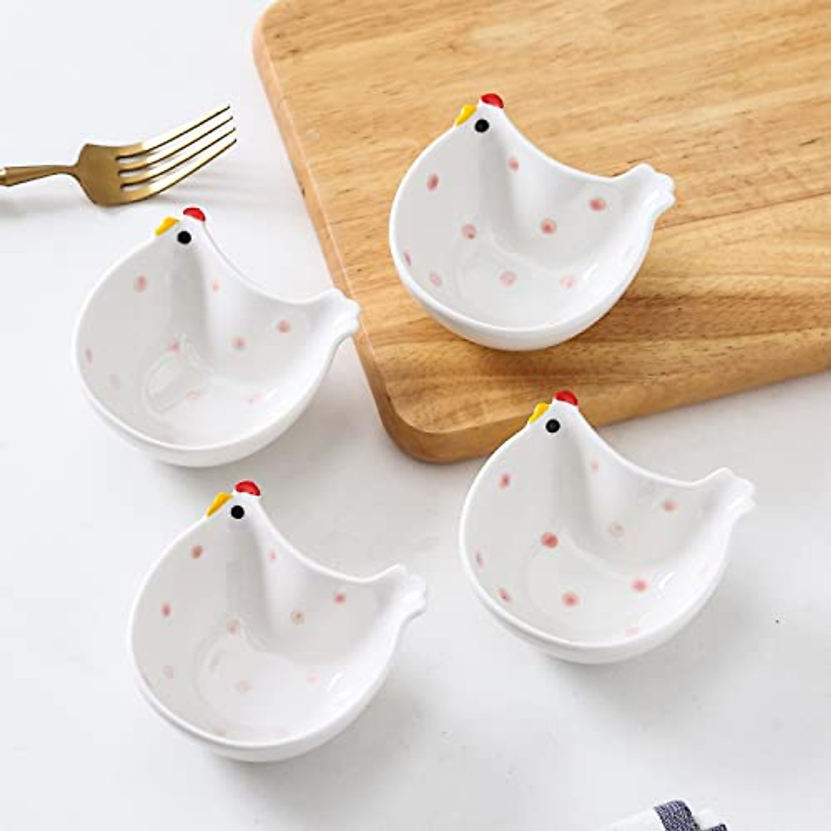 Yeexoxow Ceramic Soy Sauce Dishes, Cute Chicken Shaped, Small Dipping Bowls 3 oz, Mini Sauce Bowls Set of 4, Fun Chicken Gift for Chicken Lovers