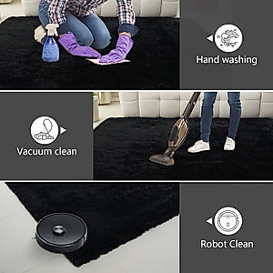 Shag Area Rugs for Bedroom Living Room,5X8 Ultra Soft Fluffy Area Rugs for Dorm,Indoor Carpet Nursery Rugs for Kids Girls Room Home Decor, Black