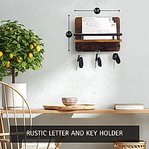 Decorative Key Hanging Rack with 5 Sturdy Hooks – Easy Install Key and Mail Holder for Wall Mount – Beautiful Farmhouse Entryway Shelf Organizes All Your Keys and Mails