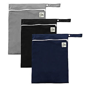 La Petite Ourse Wet Dry Bags with Zipper Closure and Hanging Strip, Washable, Reusable, Waterproof, for Swimming Suit, Baby Cloth Diapers, Beach, Pool, Travel, Gym, Daycare - Pack of 3