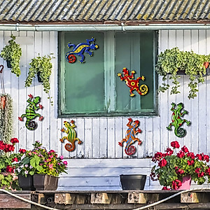 Ridota 6 Pack Metal Gecko Wall Decor, Metal Hanging Wall Art Sculpture for Indoor Outdoor Home Bedroom Living Room