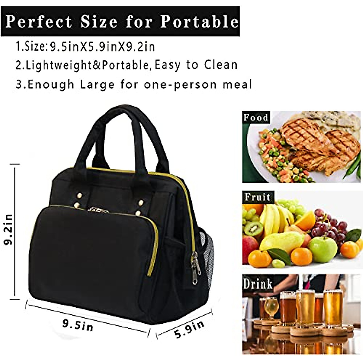 Lunch Bag Insulated Lunch Box Wide-Open Lunch Tote Bag Portable Small Cooler bag for College Work Picnic Hiking Beach Fishing