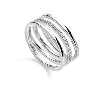 Ivy Gems Sterling Silver Triple Loop Rhodium Plated with White Topaz Accented Contemporary Design November Birthstone Statement Ring Size 8