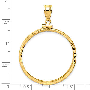 Wideband Distinguished Coin Jewelry 14k Polished and Diamond-cut 32.7mm x 3.00mm Screw Top Coin Bezel Pendant QC2677/32.7