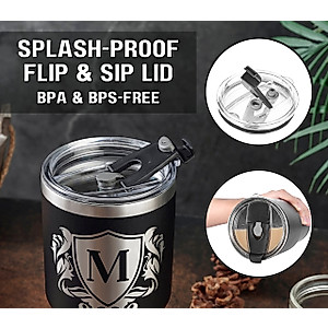 Onebttl Personalized Gifts for Men with Initial J, Monogrammed Travel Tumbler for Him, Custom Coffee Cups, Unique Birthday Christmas Gifts for Men who Have Everything, Black, 30oz