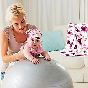 Toulite 5 Pcs Newborn Swaddle Set Girl Floral with Matching Muslin Baby Swaddle Blanket, Hat Hairband and Headband Bow, Wooden Birth Announcement Card for Boys Girls Infants Shower Gift