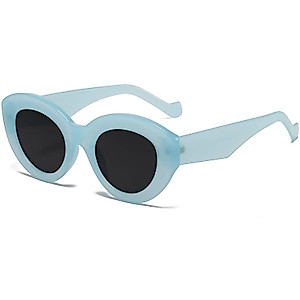 AIEYEZO Oversized Cat Eye Sunglasses for Women Cute Oval Thick Frame Cateye Sun Glasses Chic Retro Style Shades (Blue)