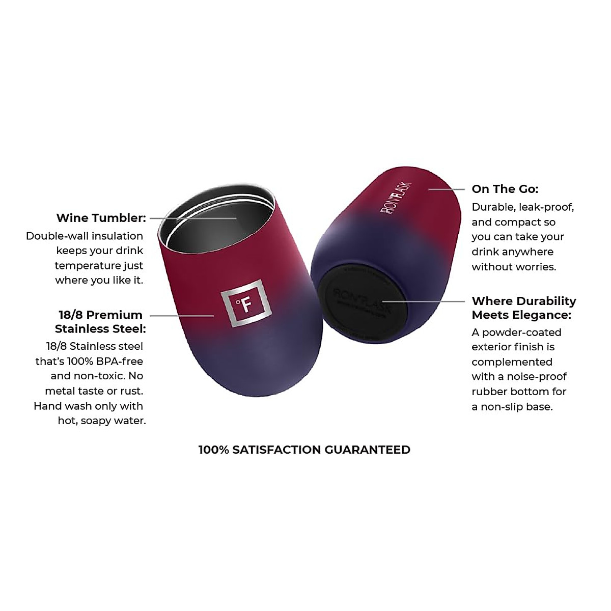 IRON °FLASK Insulated Wine Tumbler with Lid, w/Leak-Proof Lid - Keeps Drinks Hot & Cold w/Double Walled, Vacuum Stainless Steel Exterior - Travel Cup - Dark Rainbow, 14 Oz