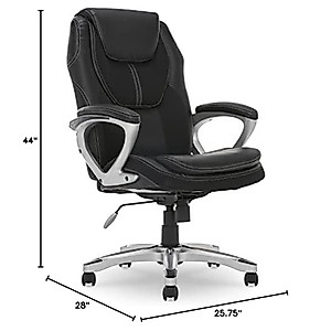 Serta Executive Office Padded Arms, Adjustable Ergonomic Gaming Desk Chair with Lumbar Support, Faux Leather and Mesh, Black