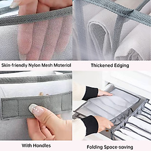 Wardrobe Clothes Organizer, 9 Grids Upgraded Washable Closet Organizers and Storage, Jeans Leggings Compartment Storage Box, Foldable Drawer Mesh Separation Box for Jeans, Shirt, Legging, Grey (4Pcs)