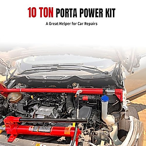 BIG RED 10 Ton Porta Power Kit, 17-pcs Hydraulic Ram Auto Body Frame Repair Kit with Blow Mold Carrying Storage Case, 20,000 lbs Capacity,Red, T71001L Torin