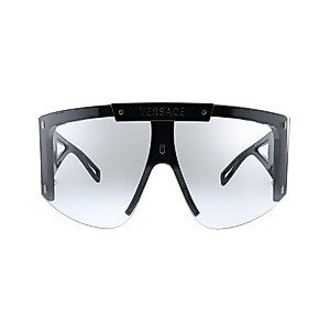 Versace VE 4393 GB1/1W Black Plastic Shield Sunglasses Purple Or Grey Clip On Lens