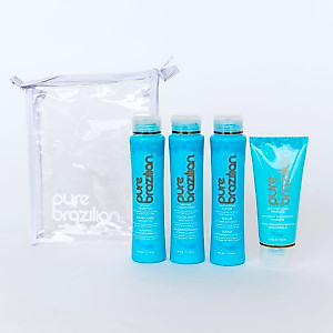 Pure Brazilian 4-Piece Essential Travel Size Kit: Anti-Frizz Shampoo, Conditioner, Serum & Masque