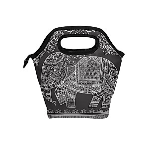 Lunch Bag Tote Ethnic Elephant Lunch Box Neoprene Insulated Gourmet Tote Cooler Warm Pouch For Teens Girls Boys Women Men