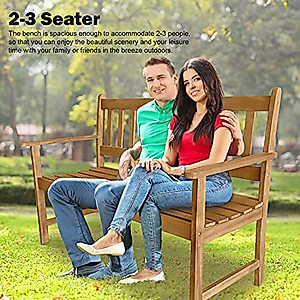 YOYOSO Outdoor Patio Bench Wood Garden Bench Park Bench Acacia Wood for Pool Beach Backyard Balcony Porch Deck Garden Wooden Furniture, Natural Oiled, Best Outdoor Wood Bench (48" W x 22" D x 33" H)