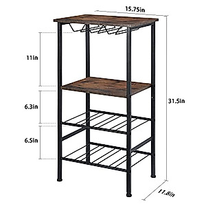 Wine Rack Table, FreeStanding Wine Bar Rack, Wine Bar Cabinet with GlassBottle Holder, Metal and Wood Industrial Wine Cabinet for Home, Floor Liquor Wine Cabinet Storage, for Bar Kitchen Dining