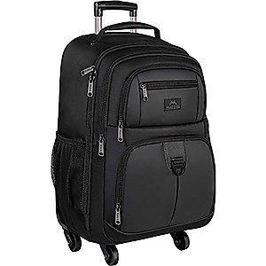 MATEIN Rolling Backpack with 4 Wheels, 17 inch Travel Laptop Backpack for Women Men, Large Wheeled Backpacks Water Resistant Business Carry on Bag Airline Approved, School Luggage Suitcase Bag, Black
