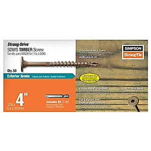 Simpson Strong-Tie SDWS22400DB-R50 Strong-Drive SDWS Timber Screw (Exterior Grade) — 0.220 in. x 4 in. T40, Tan (50-Qty)