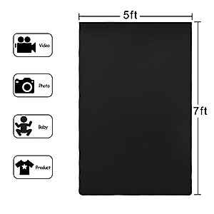 WENMER Black Backdrops, Solid Black Photo Backdrops for Photoshoot, Photography Backdrops Background for Photo Shooting, Party, Videos, 5 x 7 FT
