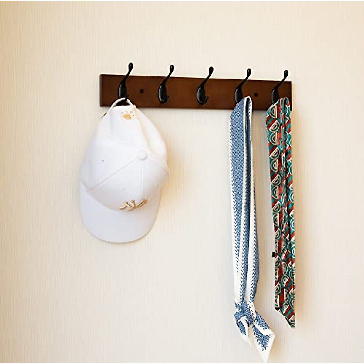 ROOREVO Wall Mount Coat Rack Coat Hooks, Wall hat Hanger,Walnut,2 Pack