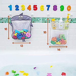Comfylife Baby Bath Toy Organizer - Shark +36 Bath Letters & Numbers +Extra Bath Toy Storage Net & 10 Strong Hooks, Great Bath Net for Kids, Cute Bathtub Toy Organizer and Bath/Shower Caddy Solution