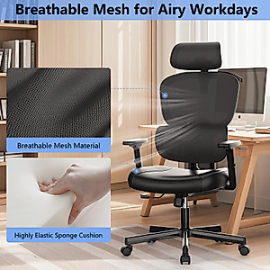 Office Chair, Ergonomic Desk Chair, High Back Desk Chair, Big and Tall Reclining Comfy Home Office Chair with Lumbar Support Breathable Mesh Computer Chair Adjustable Armrests