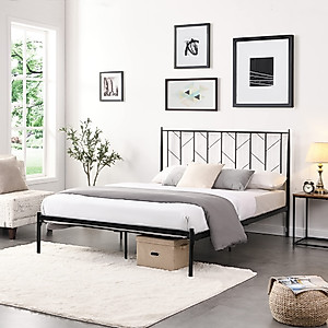 ETAROW Metal Full Size Bed Frame Mattress Foundation with Headboard and Firm Support, Easy Set up, No Spring Box Needed, Black 1121-F