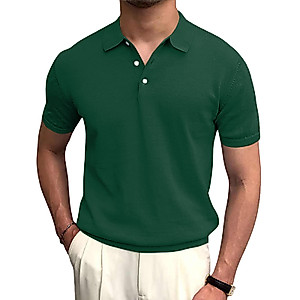 Syktkmx Mens Golf Polo Shirts Short Sleeve Casual Banded Bottom Stretch Classic Fit Solid Knit T-Shirts Olive Green