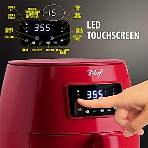 Deco Chef 5.8QT (19.3 Cup) Digital Electric Air Fryer with Accessories and Cookbook- Air Frying, Roasting, Baking, Crisping, and Reheating for Healthier and Faster Cooking (Red)