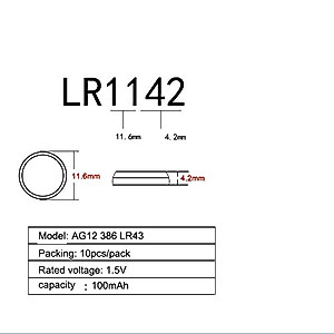 Cotchear 10pcs LR43 Batteries 1.5V AG12 Button Cell Battery L1142 SR43 SR43 260 386 Battery for Watch Toys