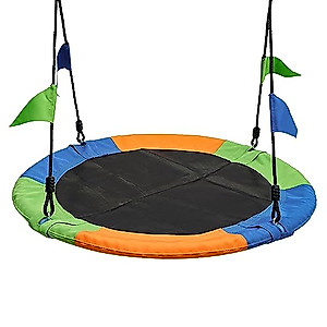 3.2ft Saucer Tree Swing, Round Outdoor Swing for 3Kids/2Adults-661lb Weight Capacity, 900D Oxford Waterproof, Tree Hanging Straps, Adjustable Ropes, Steel Frame, Swing Seat for Children Backyard