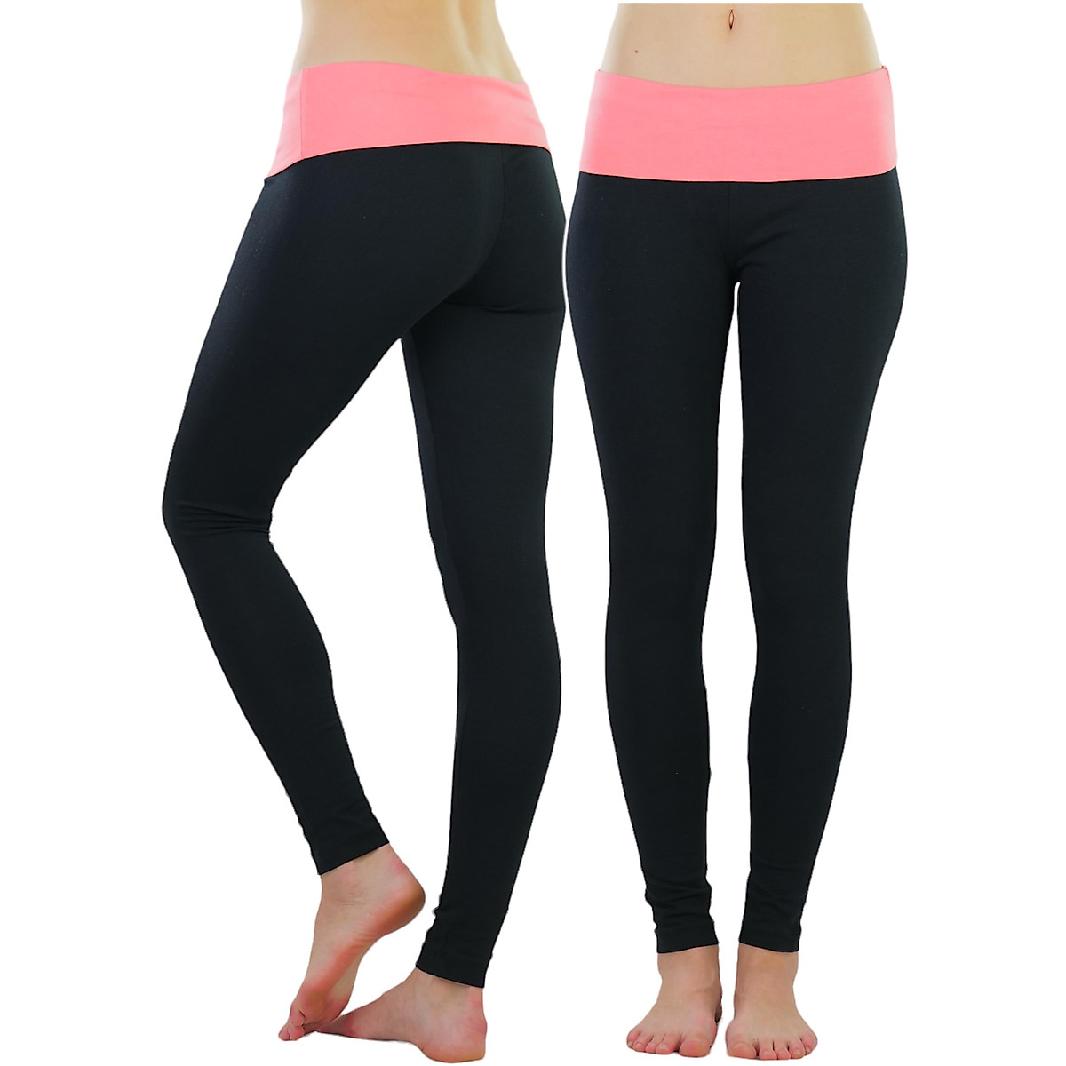 ToBeInStyle Women's Active Pants with Fold-Over Waistband - Coral - Large