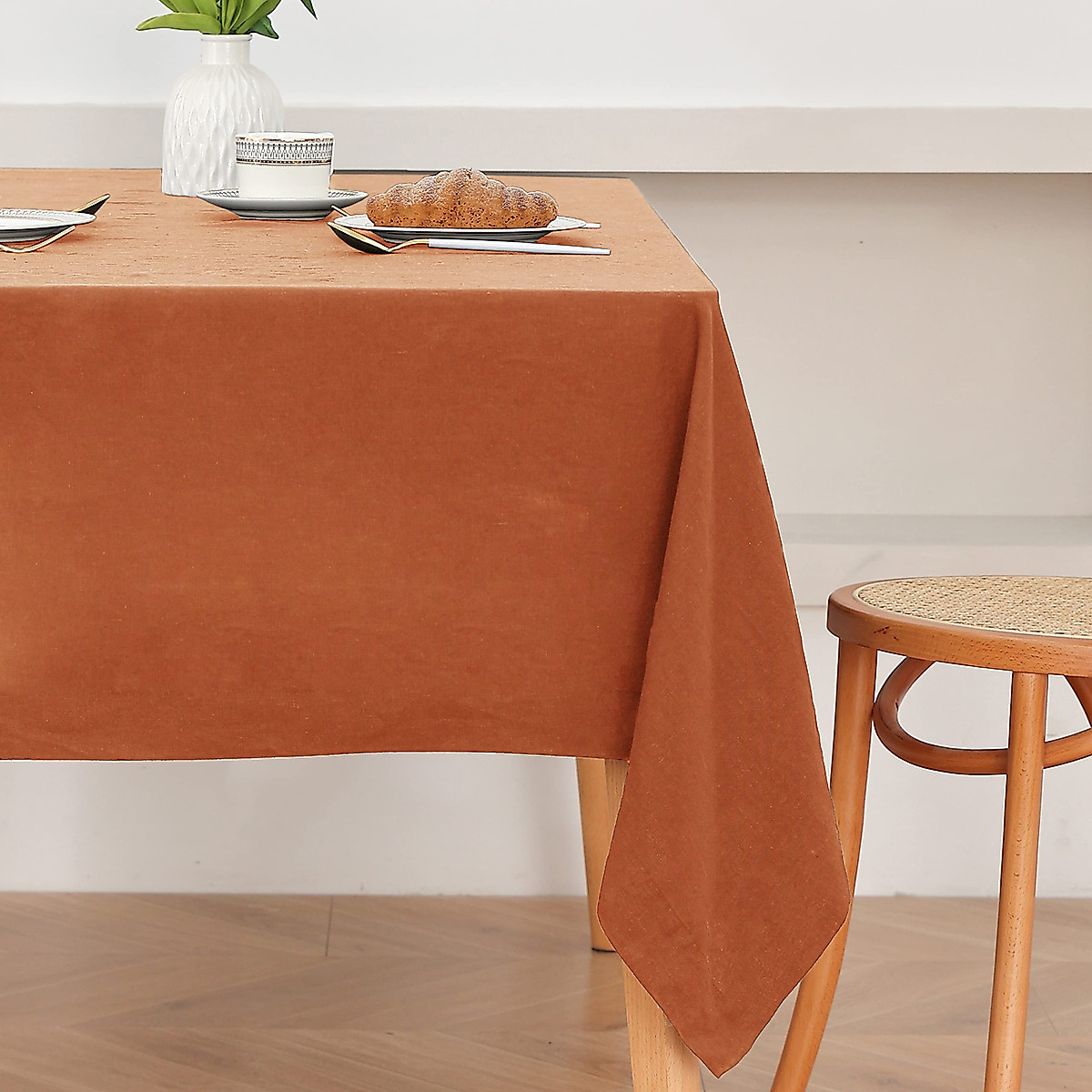 L Linen World Linen Tablecloth 60x90Inch,100% Pure Linen Rustic Tablecloth Rectangular Tablecover,Wedding,Dining,Natural European Flax,Decorative Valentine's Day,Spring,Easter(Rust)