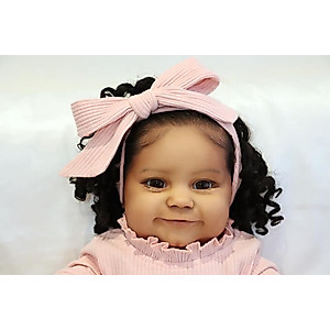 Anano Biracial Reborn Babies That Looks Real Girl Black with Real Hair with A Dress On 24 Inch African American Reborn Doll Brown Skin Silicone Baby Chubby Body Mixed Reborn Dolls