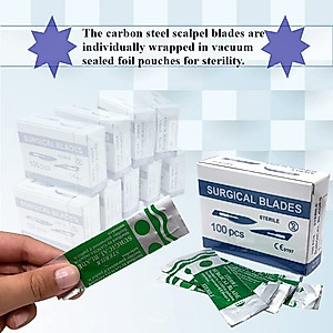 100 Pcs Box Surgical Sterile Blades #25 Made of High Carbon Steel With Stainless Steel Scalpel Handle Knife #4 Graduated Use for Biology Lab Anatomy, Cutting, Med Student, Sculpting, Repairing