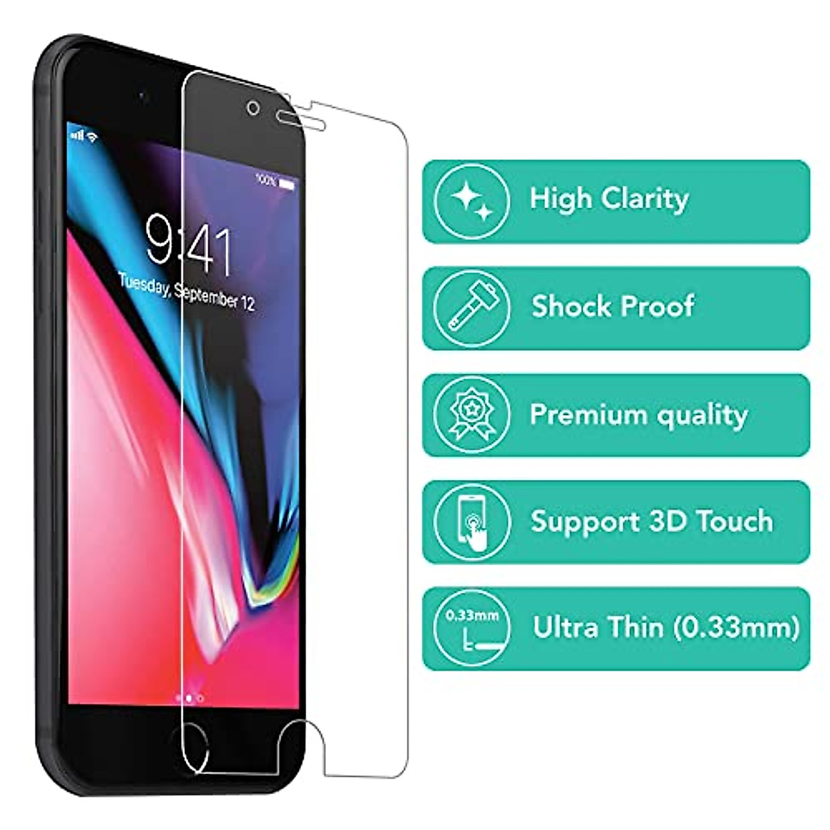 iSOUL [4 Pack] Screen Protector for iPhone SE 3/2 (2022/2020)/ 8/7/6s/6 Tempered Glass Film 9H HD, 2.5D Edge 4.7 inch [3D Touch] [Compatible with Apple SE iPhone 2nd 3rd Gen]