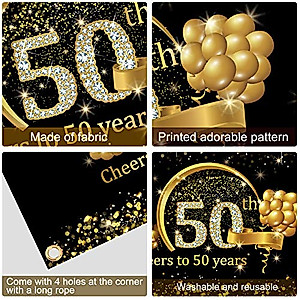 Kauayurk 50th Birthday Banner Backdrop with Balloon Garland Arch Decorations - Gold Extra Large Cheers to 50 Years Birthday Party Photo Booth Background and Balloon Garland Supplies