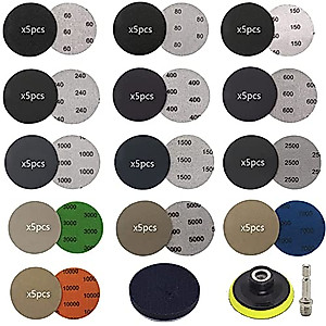 74pcs Sandpaper 3Inch Sanding Disc 60-10000 Grit Wet Dry Sandpaper with M10 Backing Pad,Interface Pad,Polishing Pads Sponge for Wood Metal Mirror Jewelry Car Polishing Headlight Cleaner Set
