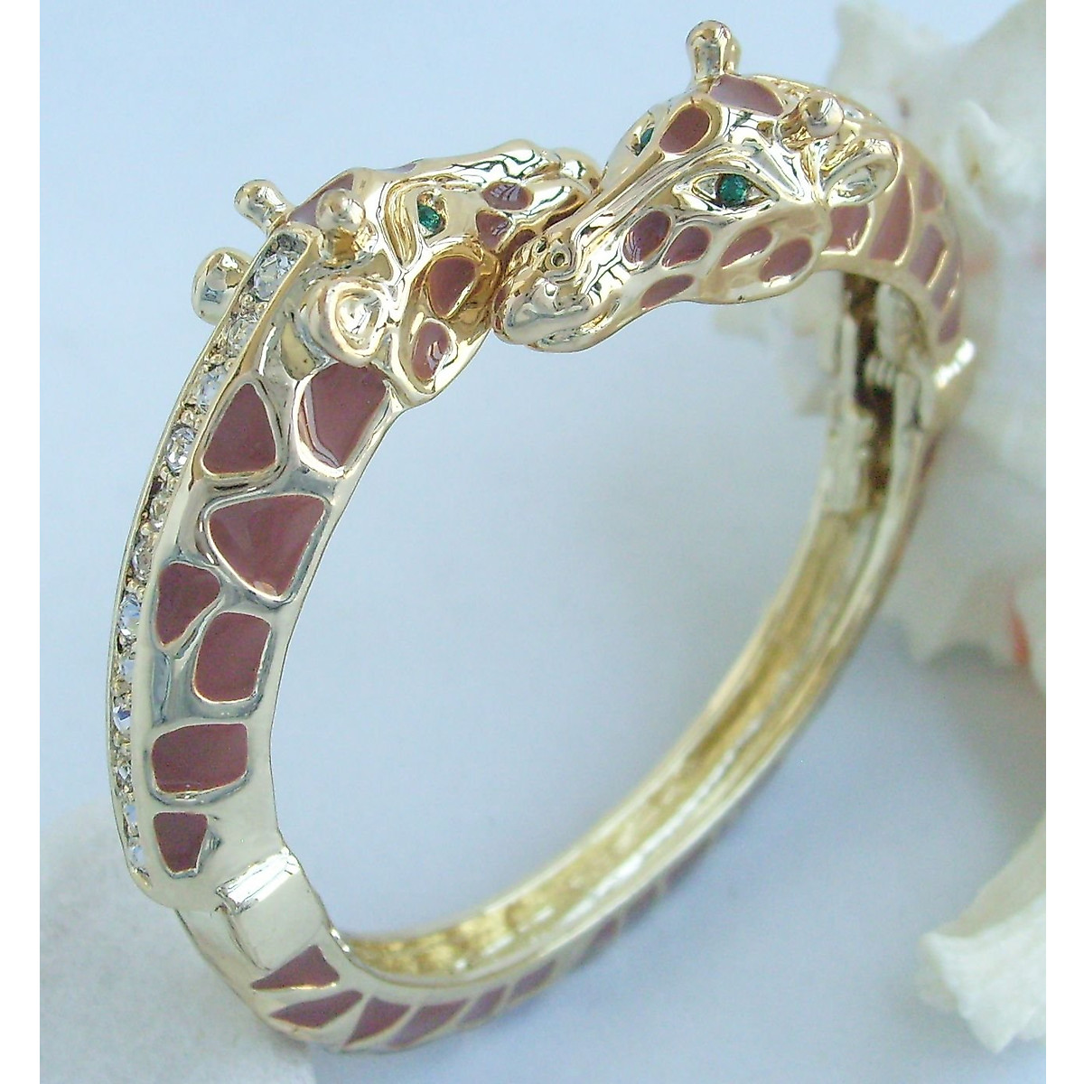 Unique Animal Giraffe Bracelet Bangle Cuff Clear Austrian Crystal Gold-Tone Brown Spot