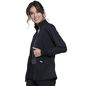 Cherokee Women Scrubs Jacket Workwear Revolution Zip Front High-Low WW301, M, Black