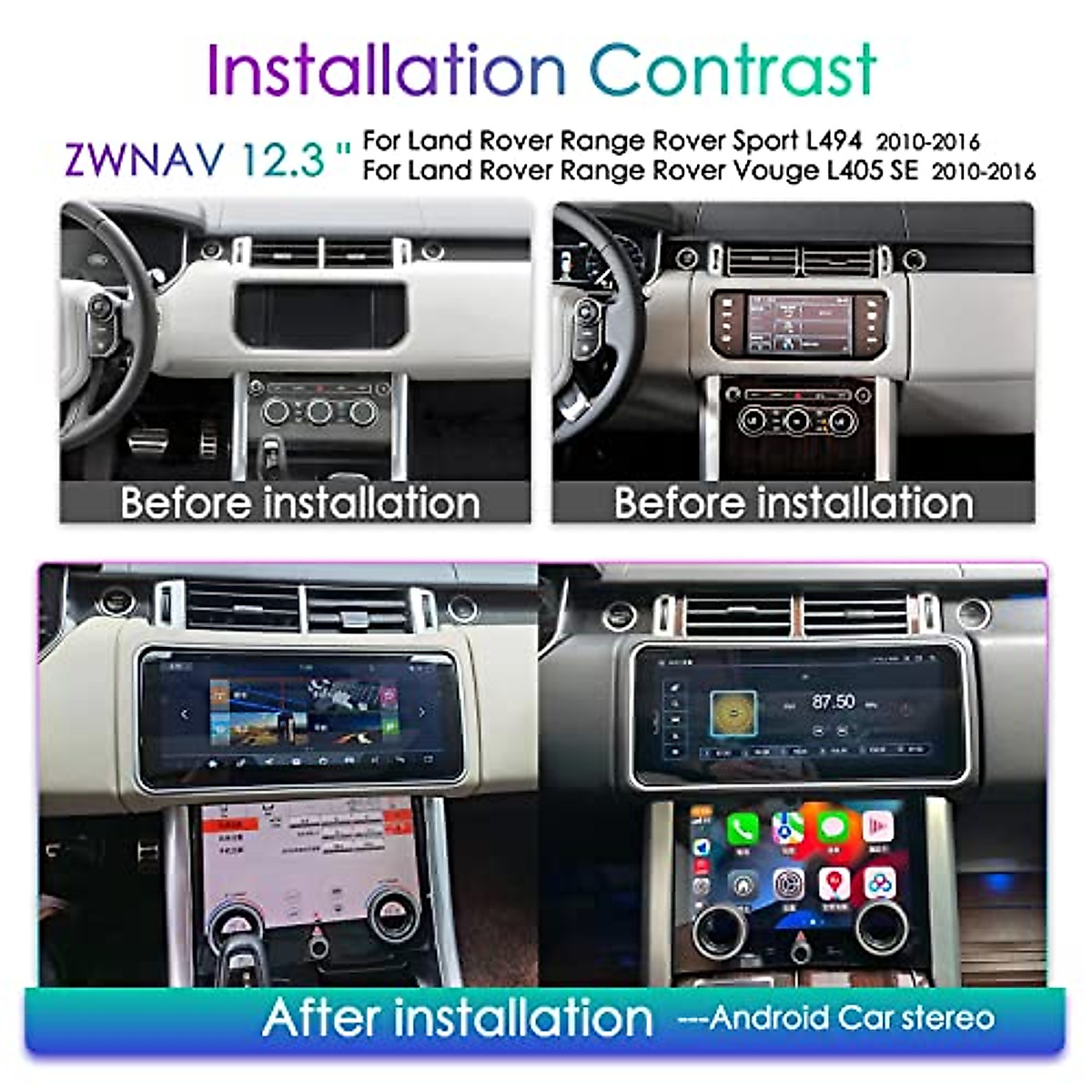 ZWNAV 12.3 inch Android 12 Car Stereo for for Land Rover Range Rover Sport L494 Vouge L405 SE 2010-2016,Plus air Panel,Car GPS Navigation Head Unit, Bluetooth, Carplay,WiFi
